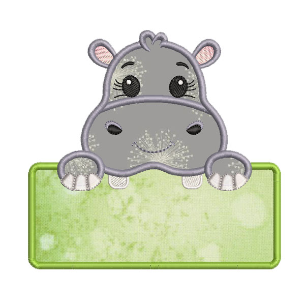 Cute Applique Hippo Name Board - Embroidery Digitizing Studio